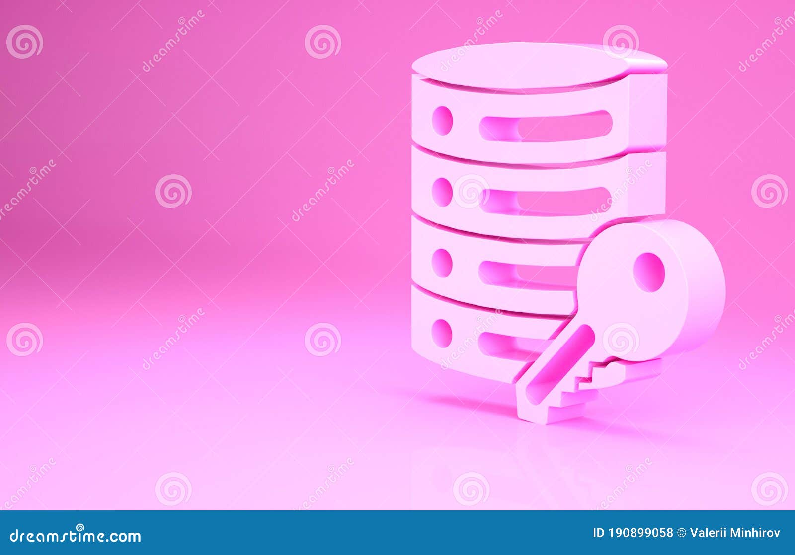 Pink Server Security with Key Icon Isolated on Pink Background ...