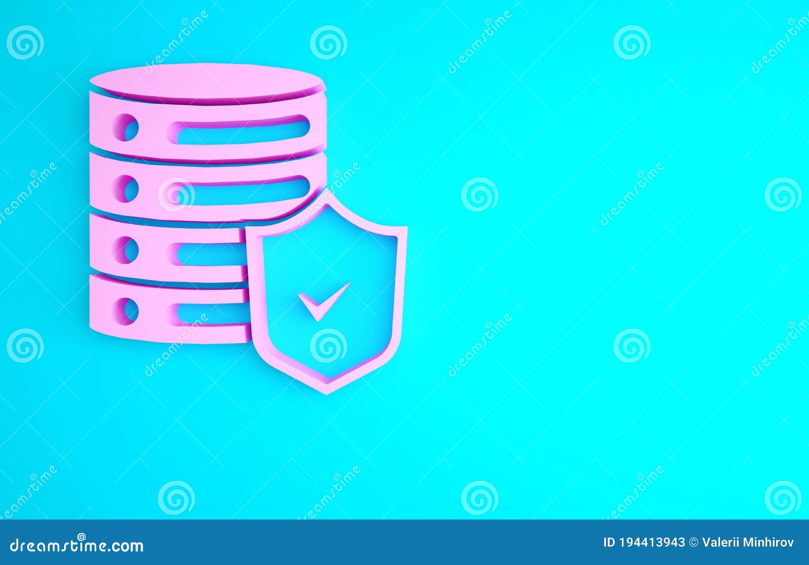Pink Server with Shield Icon Isolated on Blue Background. Protection ...