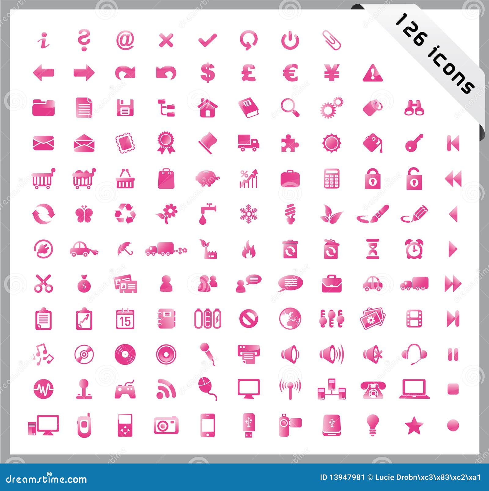 Pink Set of 126 Shiny Icons Stock Vector - Illustration of chat ...