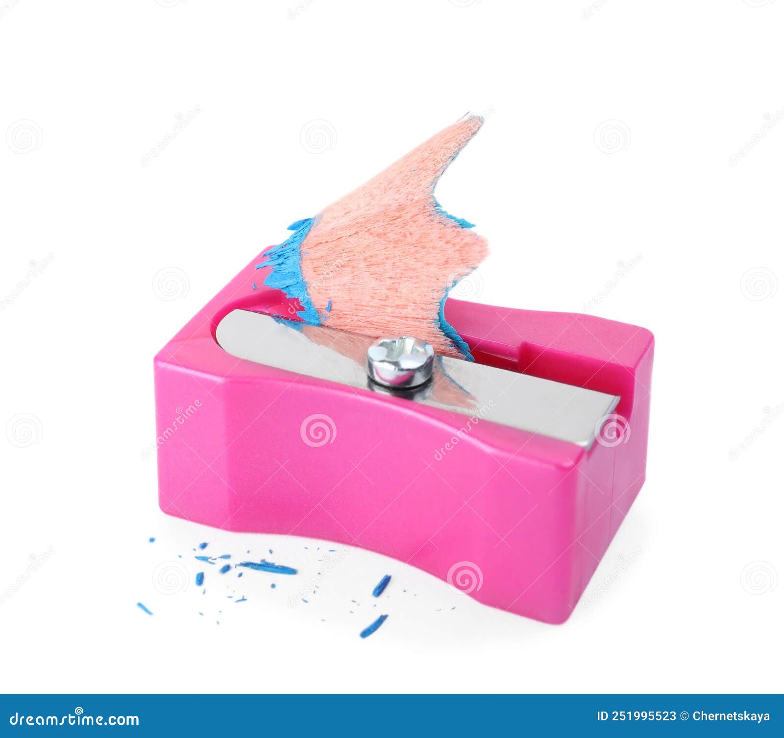Pink Sharpener with Pencil Shavings on White Background Stock Image ...
