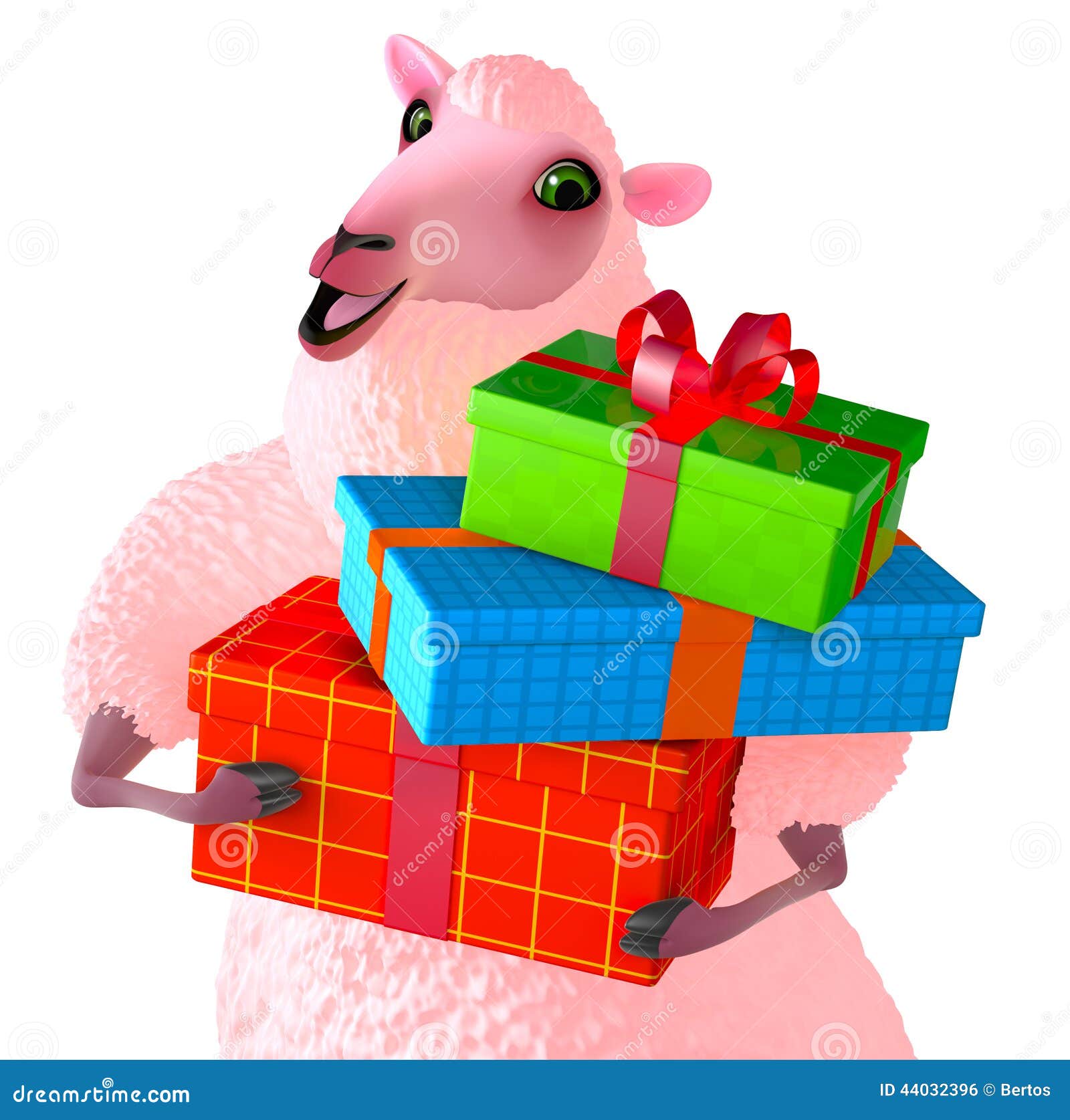 Fun Pink Sheep With Blue Lugs Cartoon Vector | CartoonDealer.com #47550543