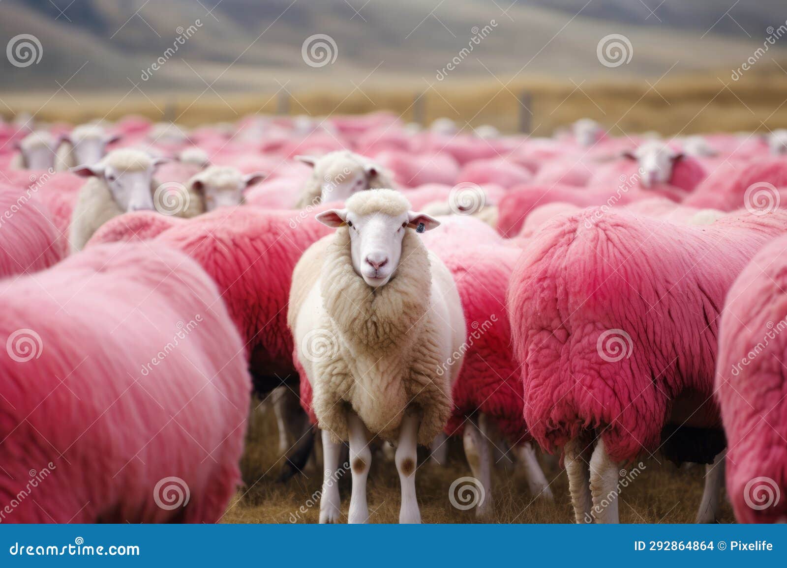 A Pink Sheep among White Sheep, AI Generated Stock Illustration ...