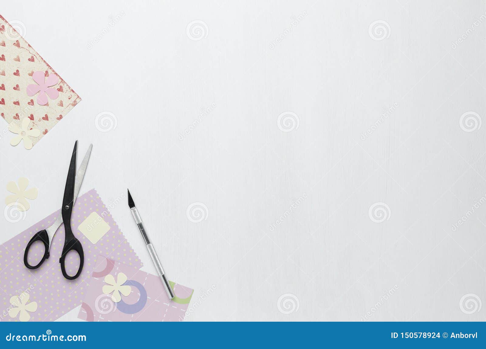 Pink Sheets, Scissors and Paper Figures Stock Photo - Image of simple ...