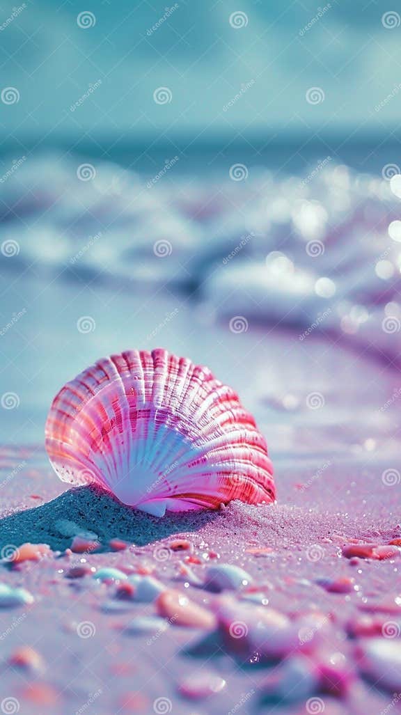 A Pink Shell on the Beach with a Few Pebbles, AI Stock Image - Image of ...