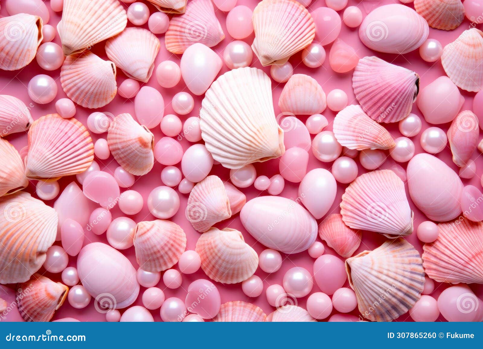Pink Shells with Pearls Flat Lay Background Stock Photo - Image of ...