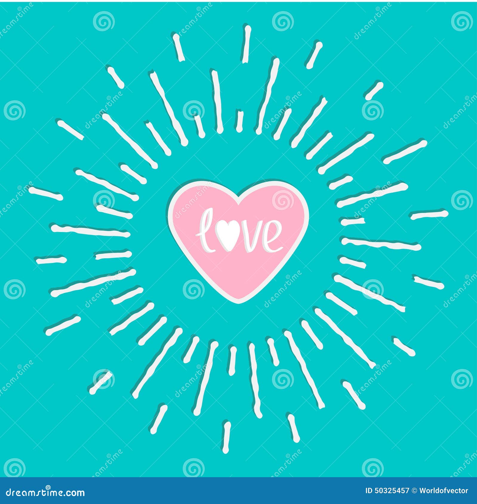 Pink Shining Heart and Word Love Inside. Sun Shining Effect Flat Design ...