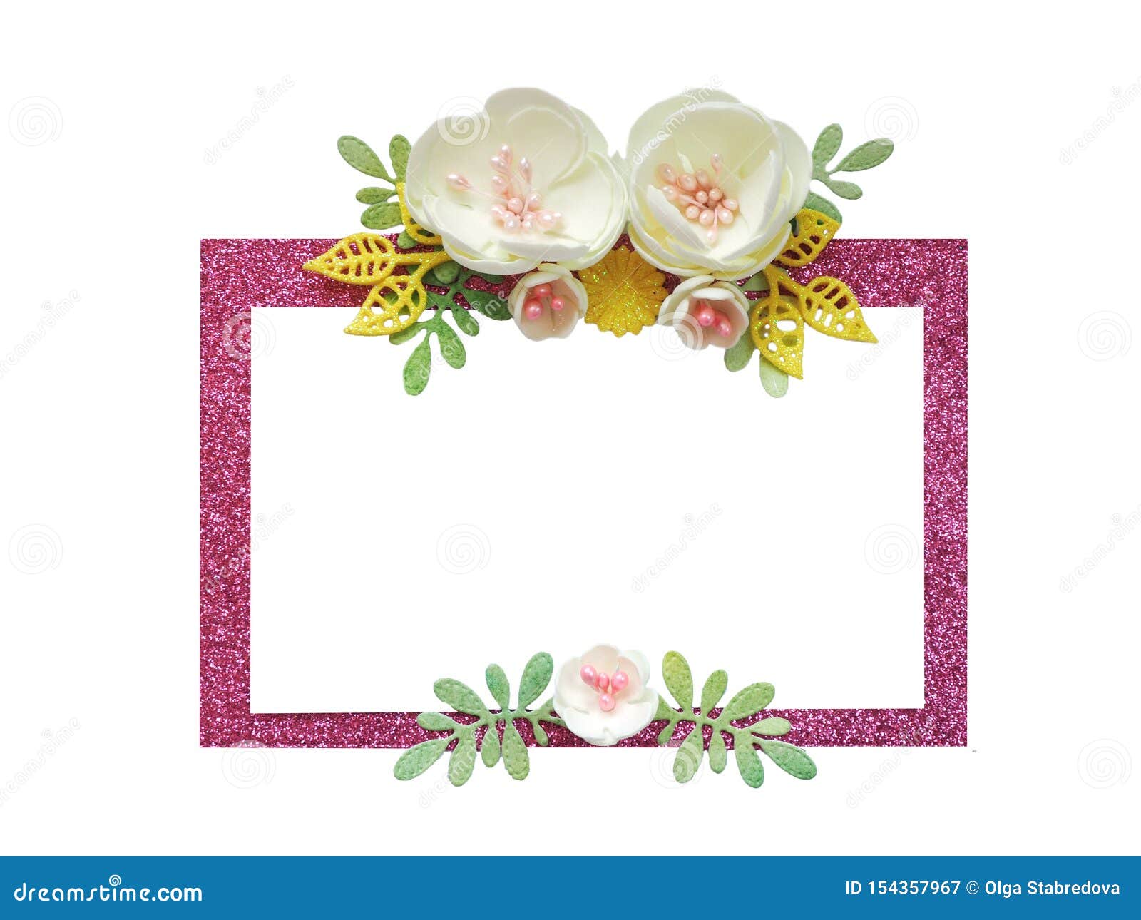 Pink Shiny Rectangular Frame with Handmade Artificial Flowers and ...
