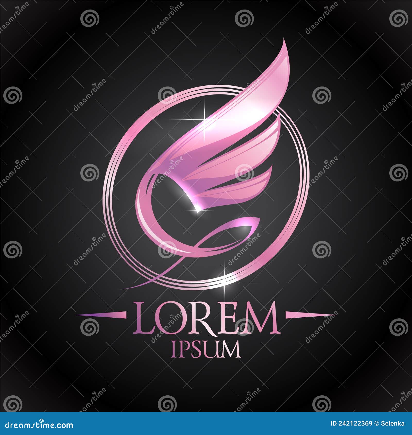 Pink Shiny Wing in Oval Logotype on Black Backdrop Stock Vector ...