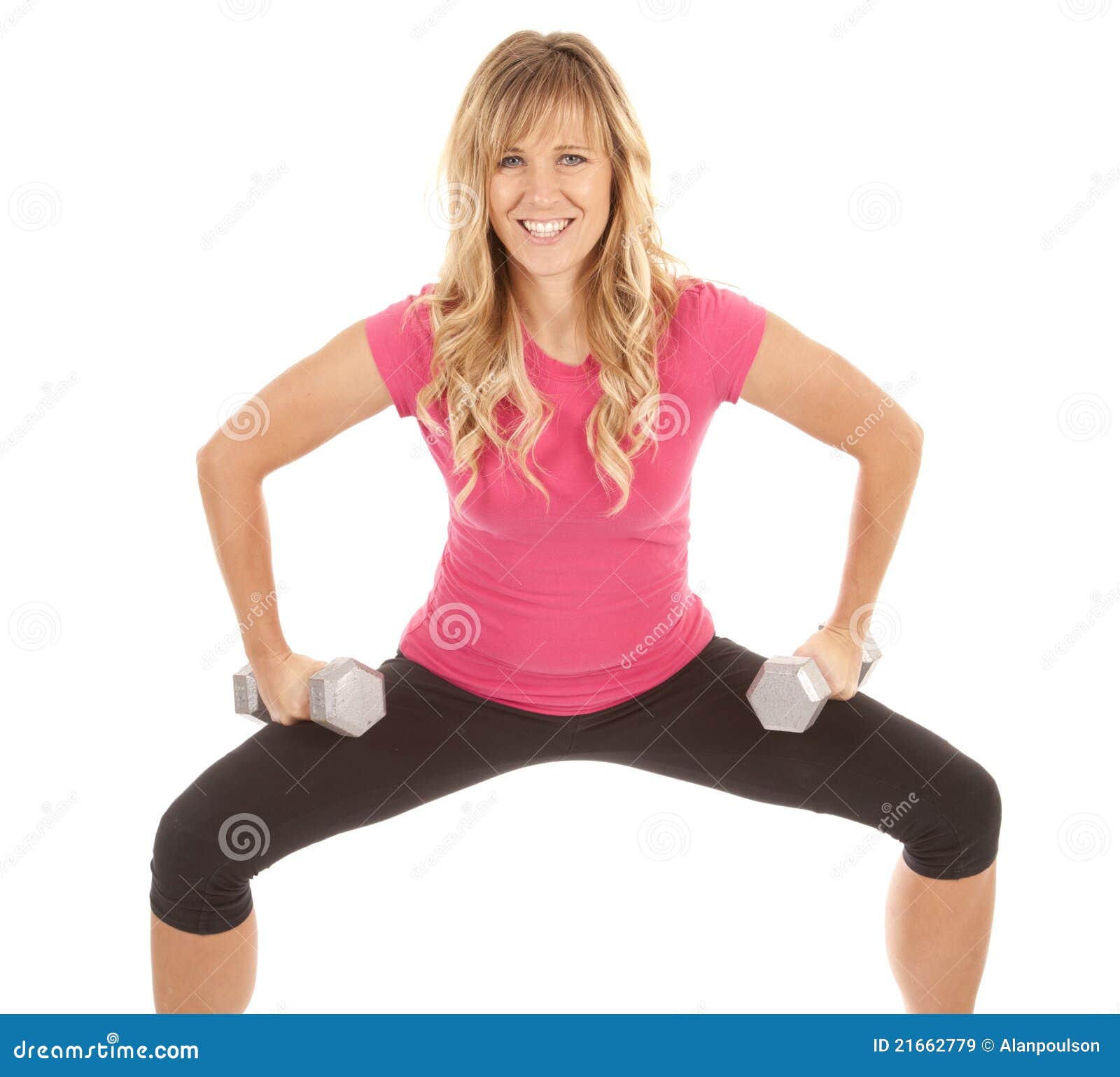Pink shirt squats woman stock image. Image of girl, indoors - 21662779