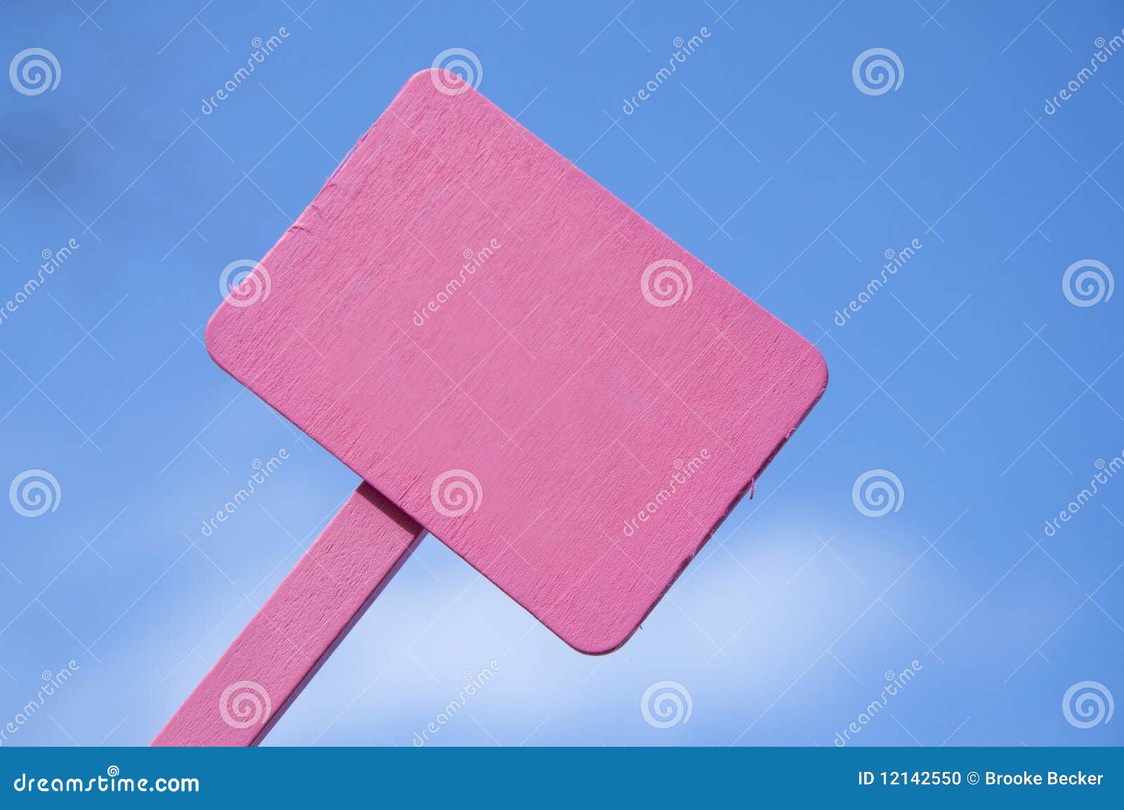 Pink Sign on Bright Blue Cloudy Sky Stock Photo - Image of sign, blank ...