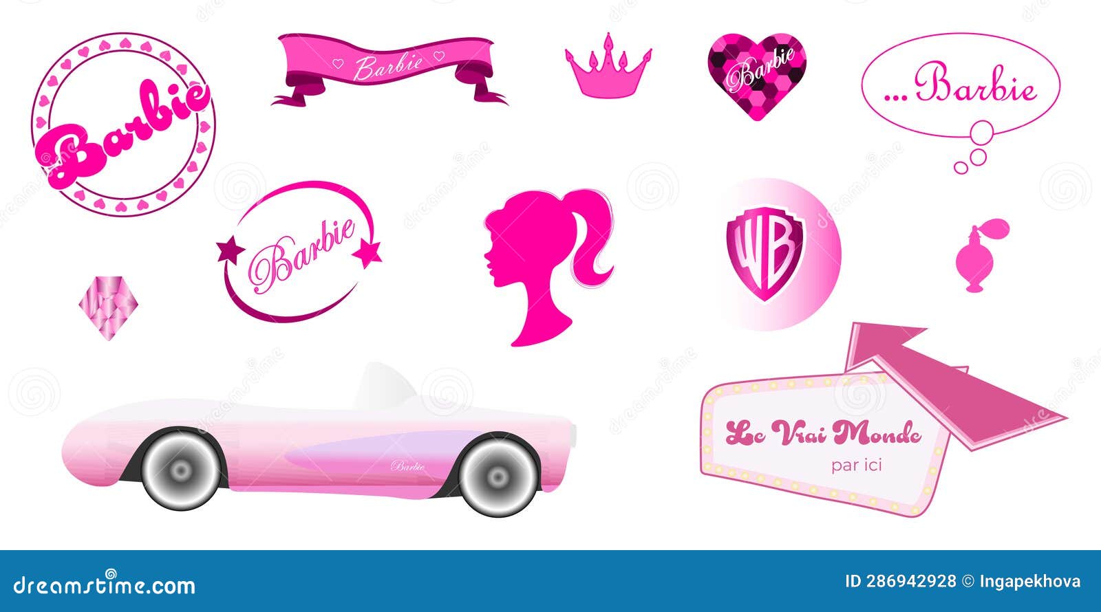 Pink Silhouette Images of Dolls and Accessories Stock Vector ...