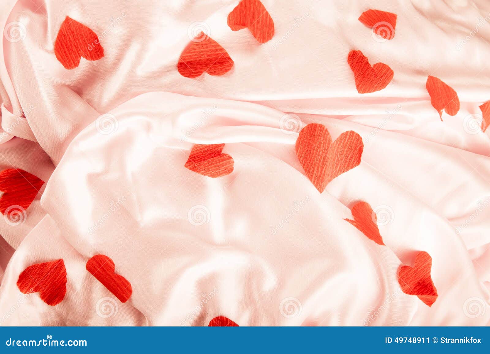 Pink Silk with Red Paper Hearts. Toned Stock Image - Image of passion ...