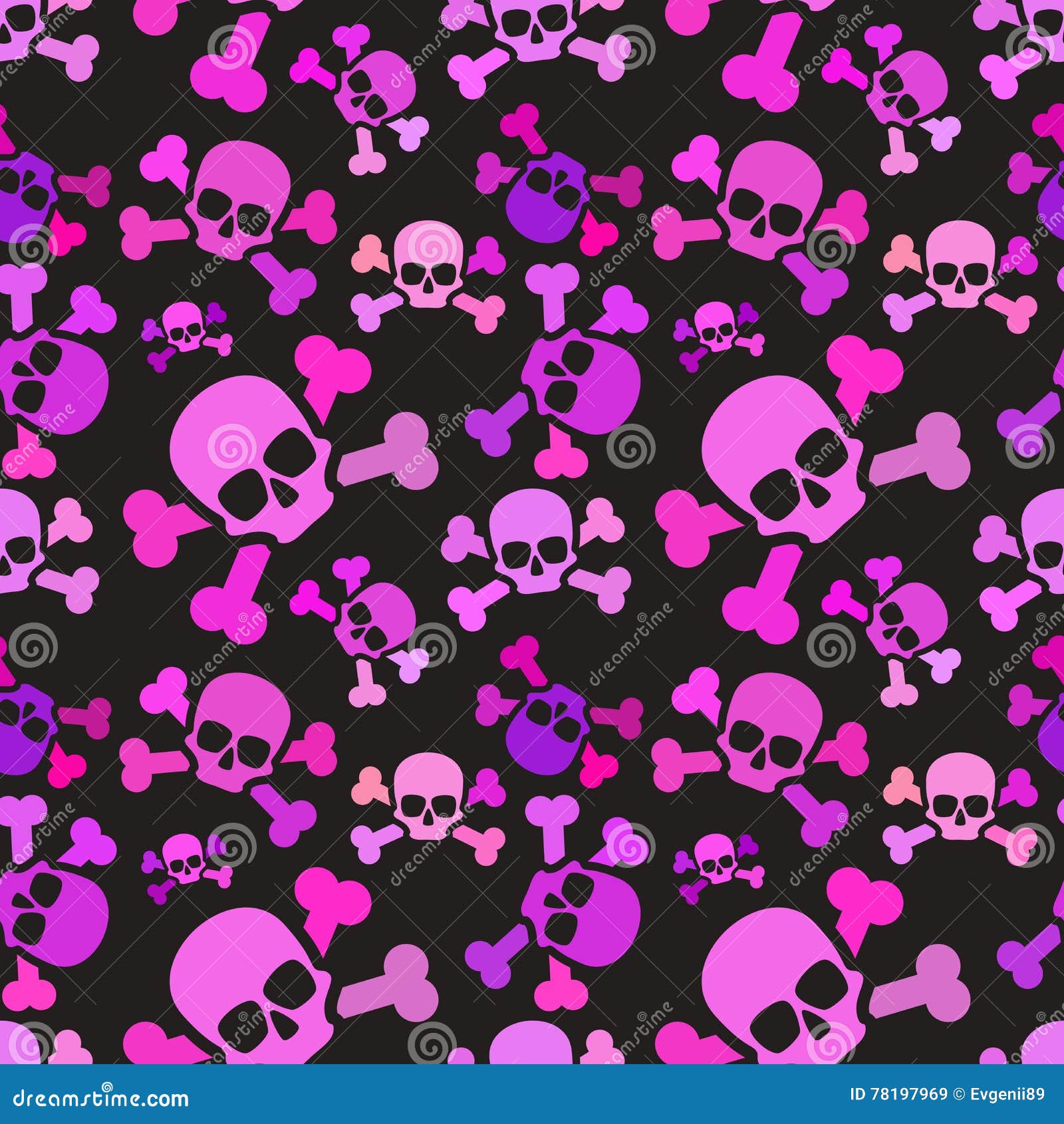 Pink Skulls on Dark Background, Emo Subculture Seamless Pattern Stock ...