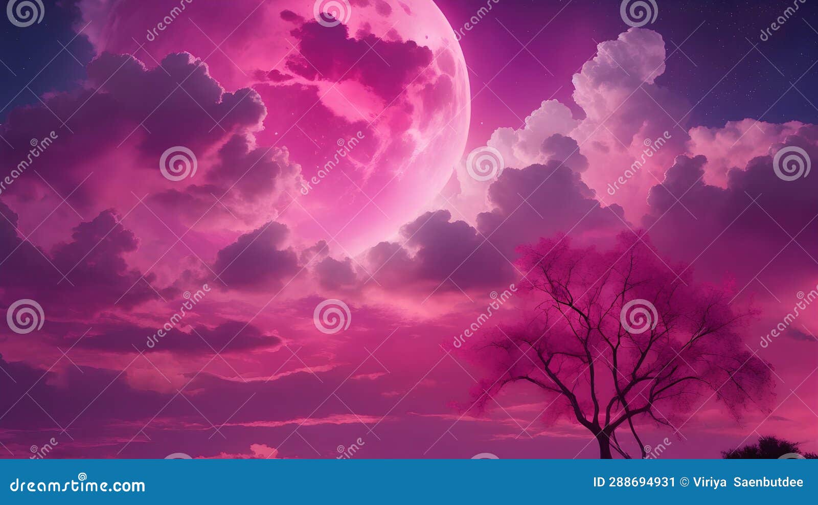 Pink Sky and Clouds Overlooking the Moon Stock Illustration ...