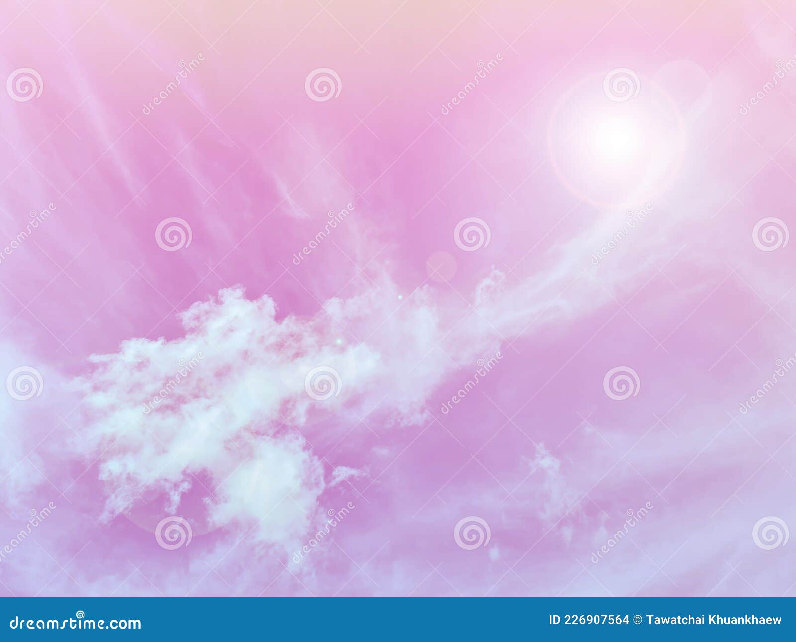 Pink Sky with Flashes of Light and White Clouds. Bright Sweet Color ...