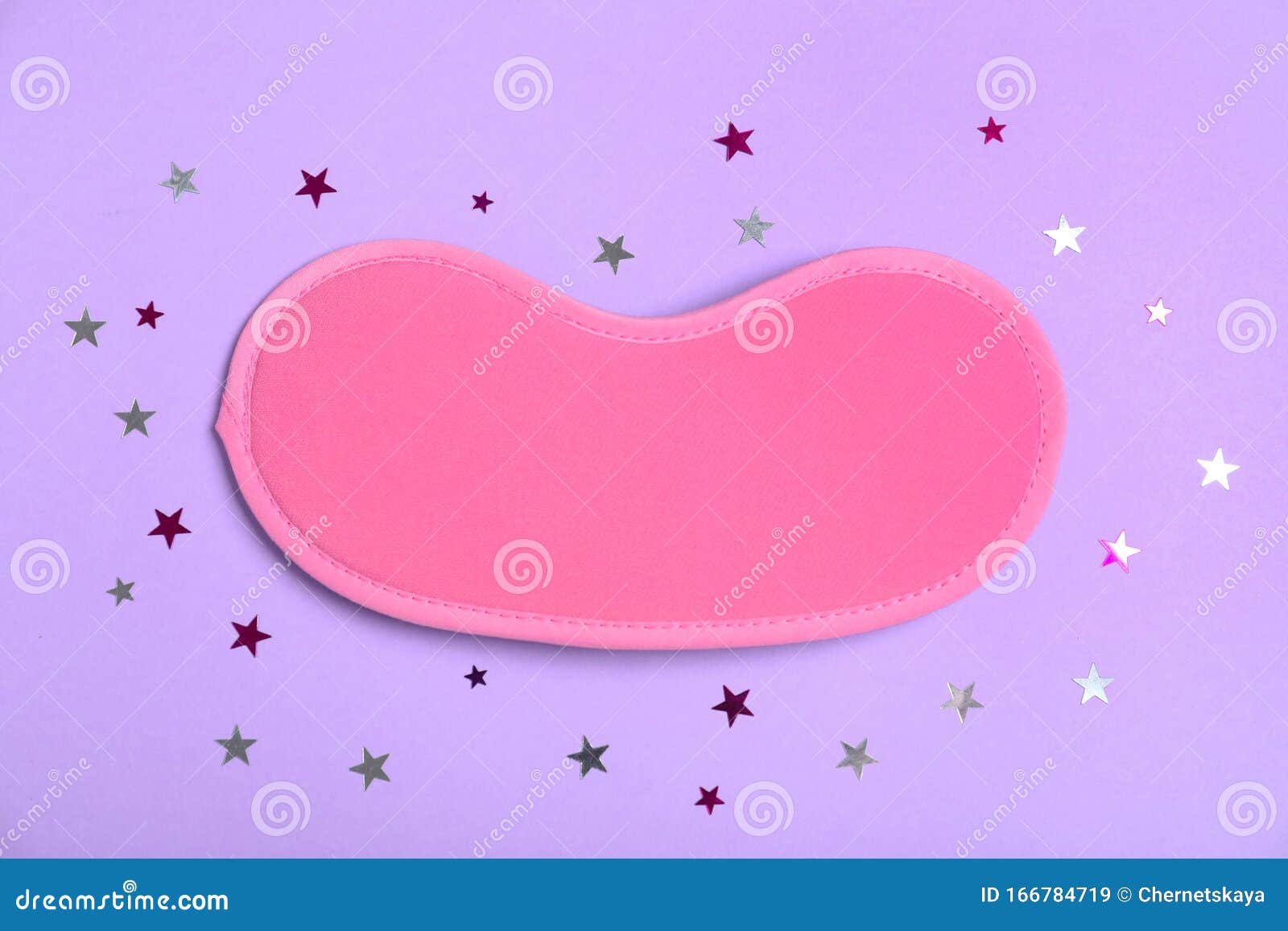 Pink Sleeping Mask and Glitter on Violet Background. Bedtime Accessory ...