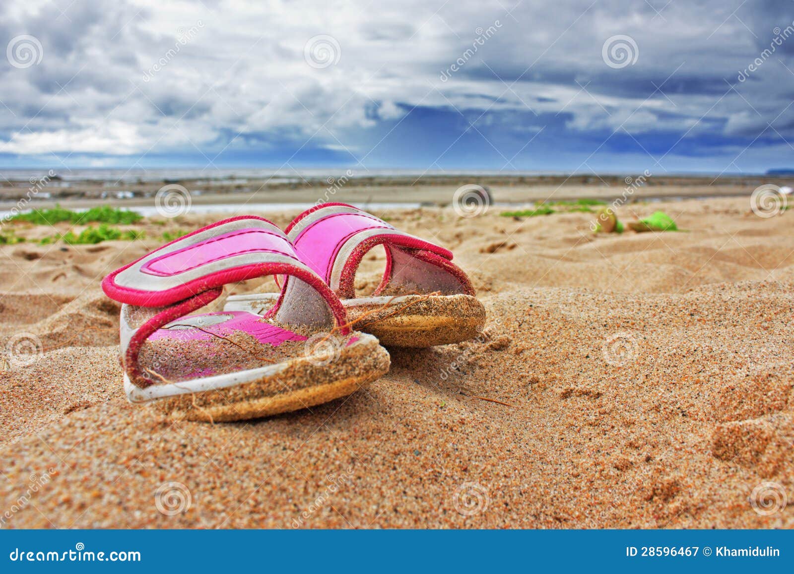 Pink Slippers on Sandy Beach Stock Image - Image of coastline, sandals ...