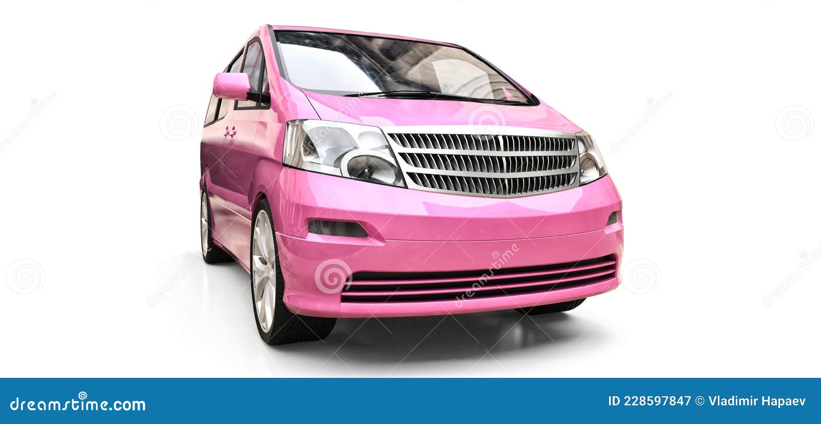 Pink Small Minivan for Transportation of People. Three-dimensional ...