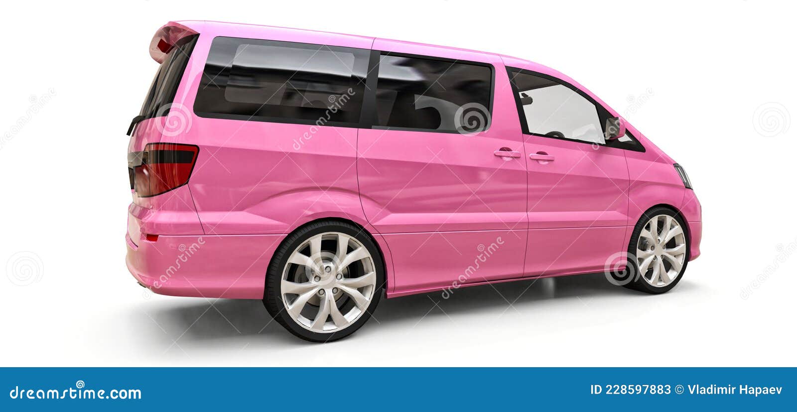 Pink Small Minivan for Transportation of People. Three-dimensional ...