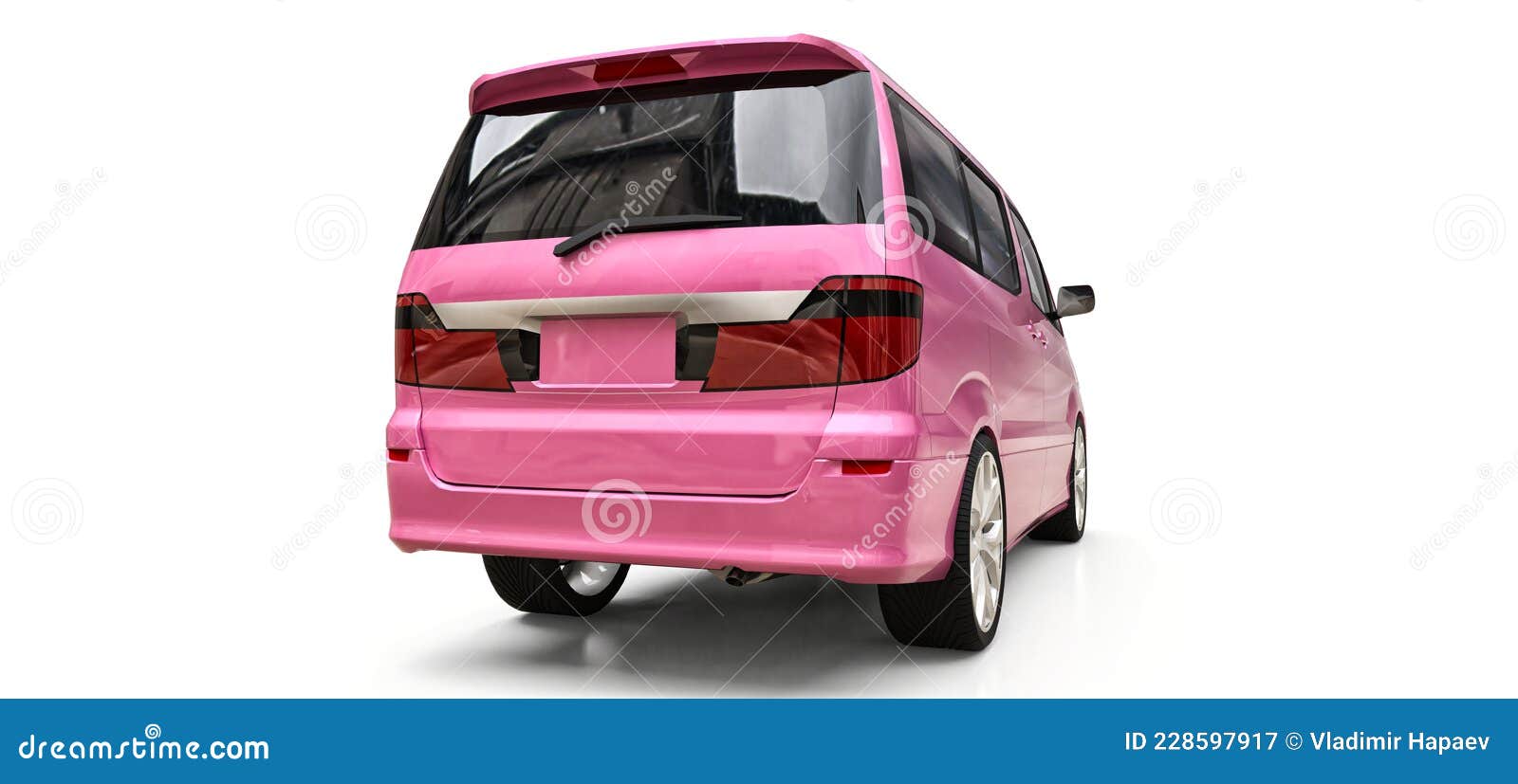 Pink Small Minivan for Transportation of People. Three-dimensional ...