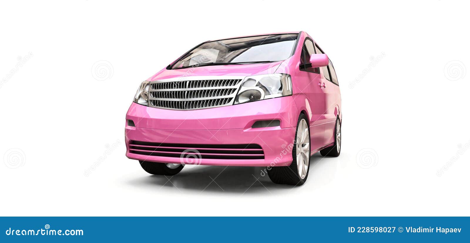 Pink Small Minivan for Transportation of People. Three-dimensional ...