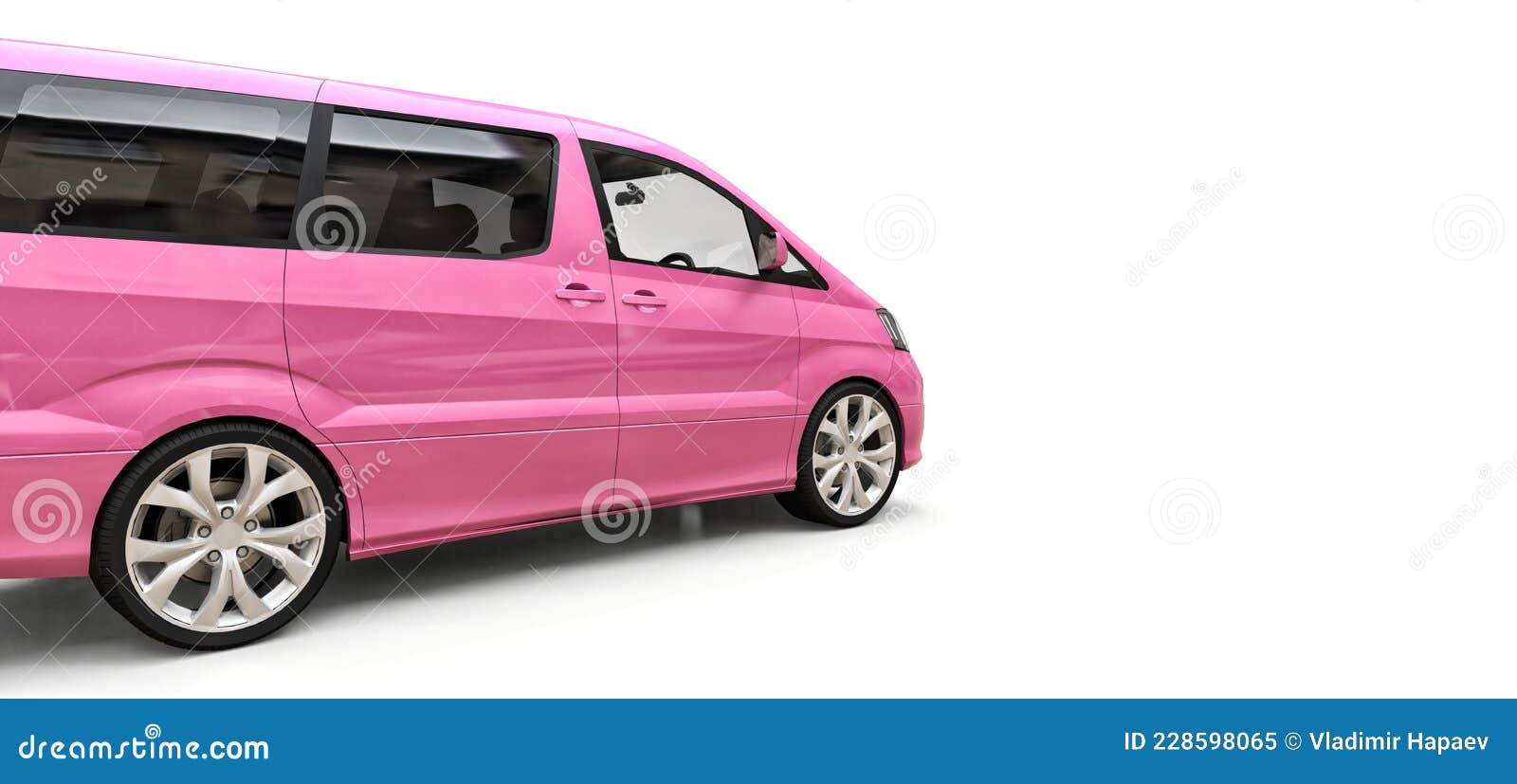 Pink Small Minivan for Transportation of People. Three-dimensional ...