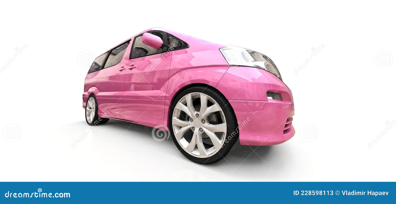 Pink Small Minivan for Transportation of People. Three-dimensional ...