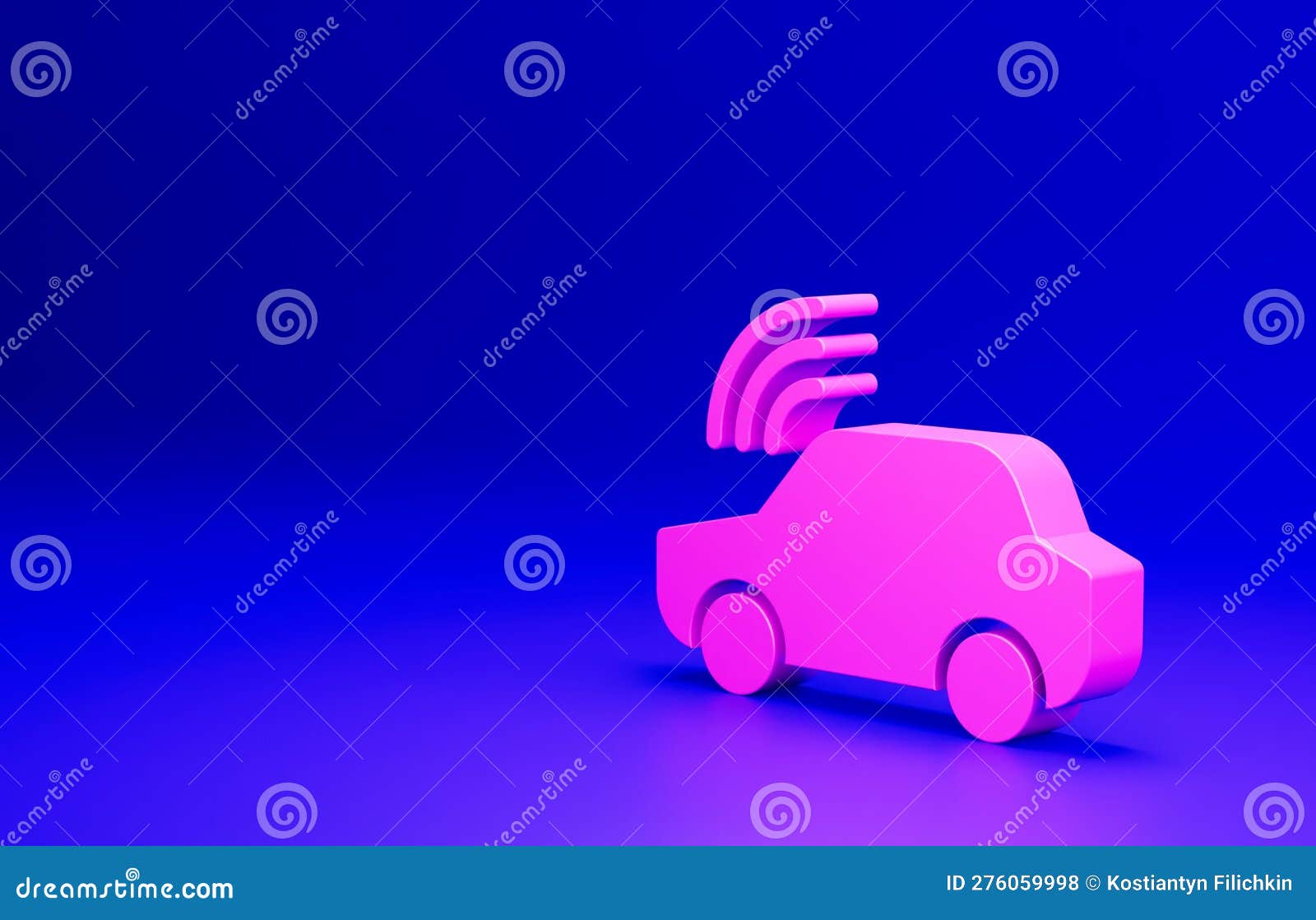 Pink Smart Car System with Wireless Connection Icon Isolated on Blue ...