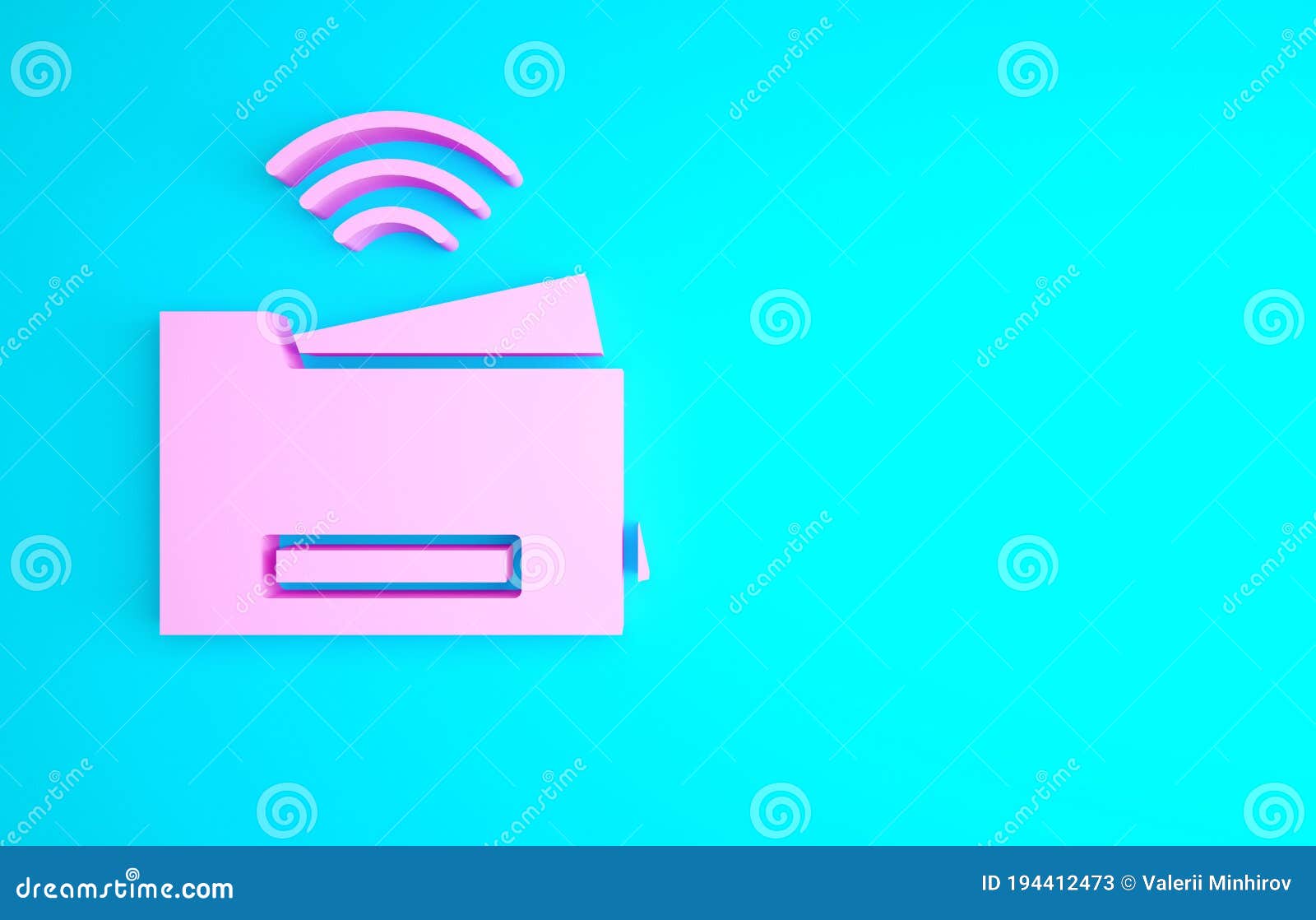 Pink Smart Printer System Icon Isolated on Blue Background. Internet of ...