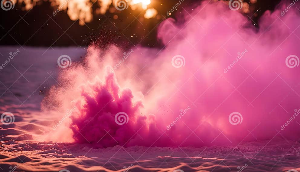 Pink Smoke Cloud Exploding in the Snow Stock Illustration ...