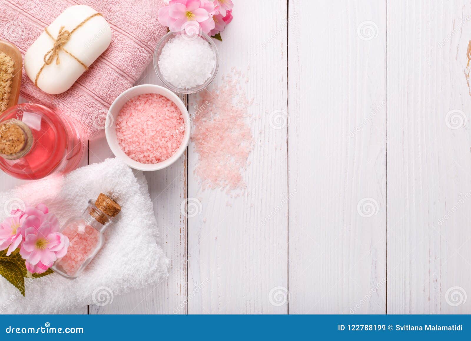 Pink Spa setting stock image. Image of rose, soap, cosmetic - 122788199