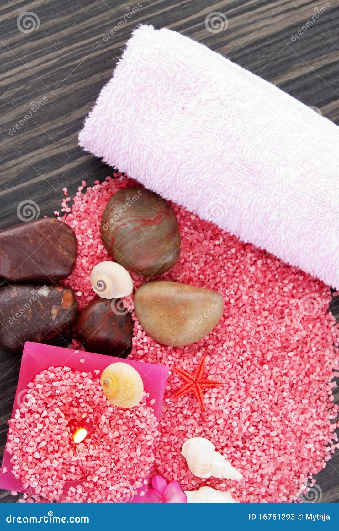 Pink Spa Setting on Natural Wood Stock Image - Image of pink, flaming ...