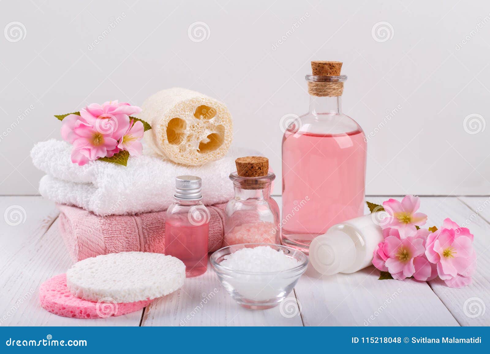 Pink Spa setting stock photo. Image of healthy, rose - 115218048