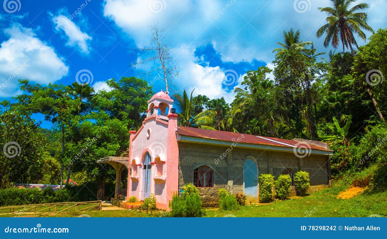 Pink Spanish Church in the Pacific Islands Stock Photo - Image of town ...