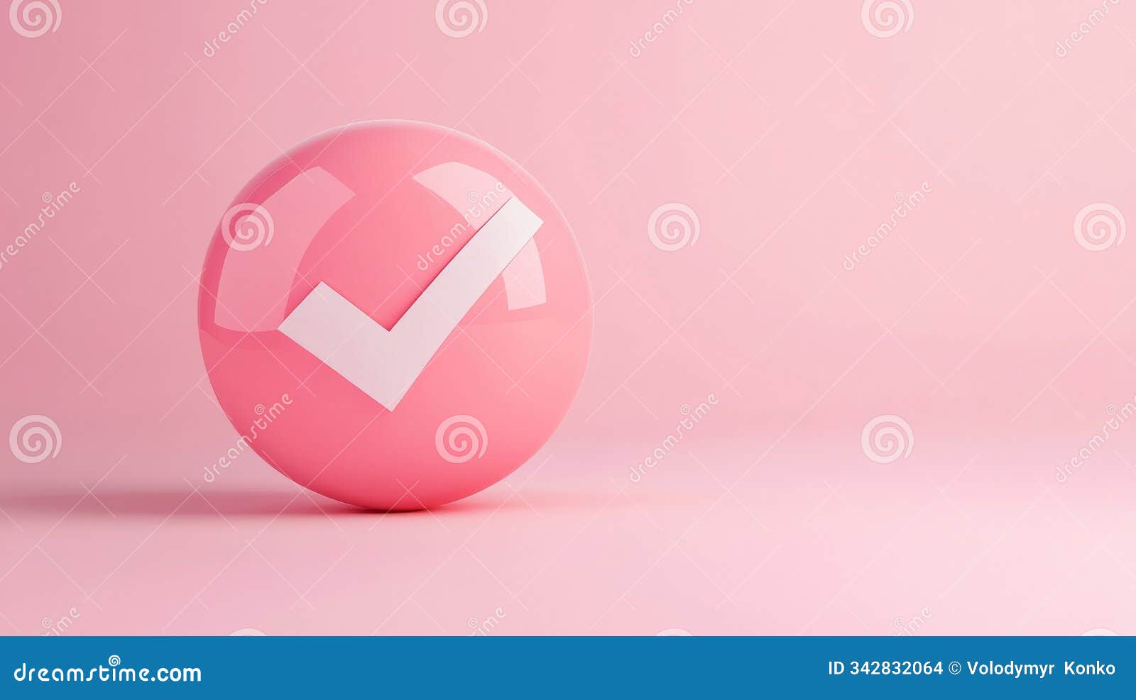 Pink Sphere with White Check Mark on Pastel Background, Symbol of ...