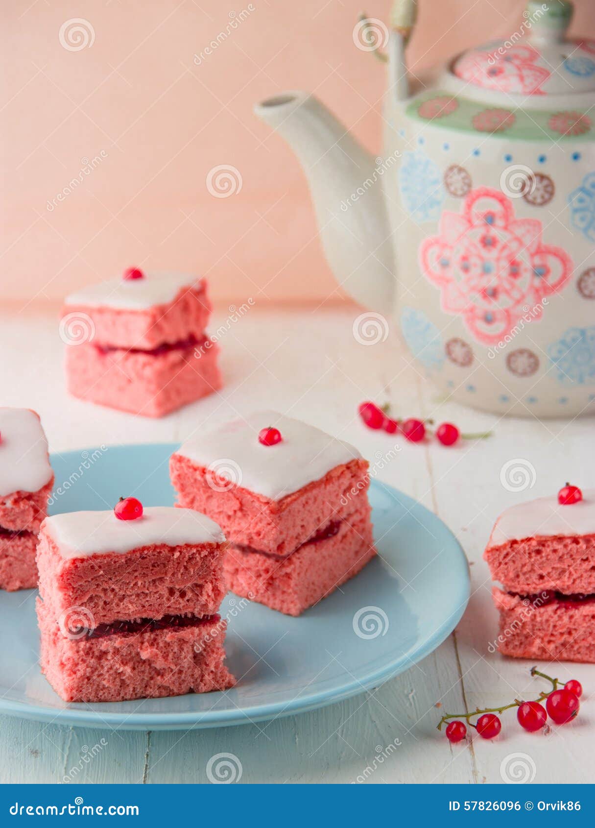 Pink sponge cake with jam stock photo. Image of pink - 57826096