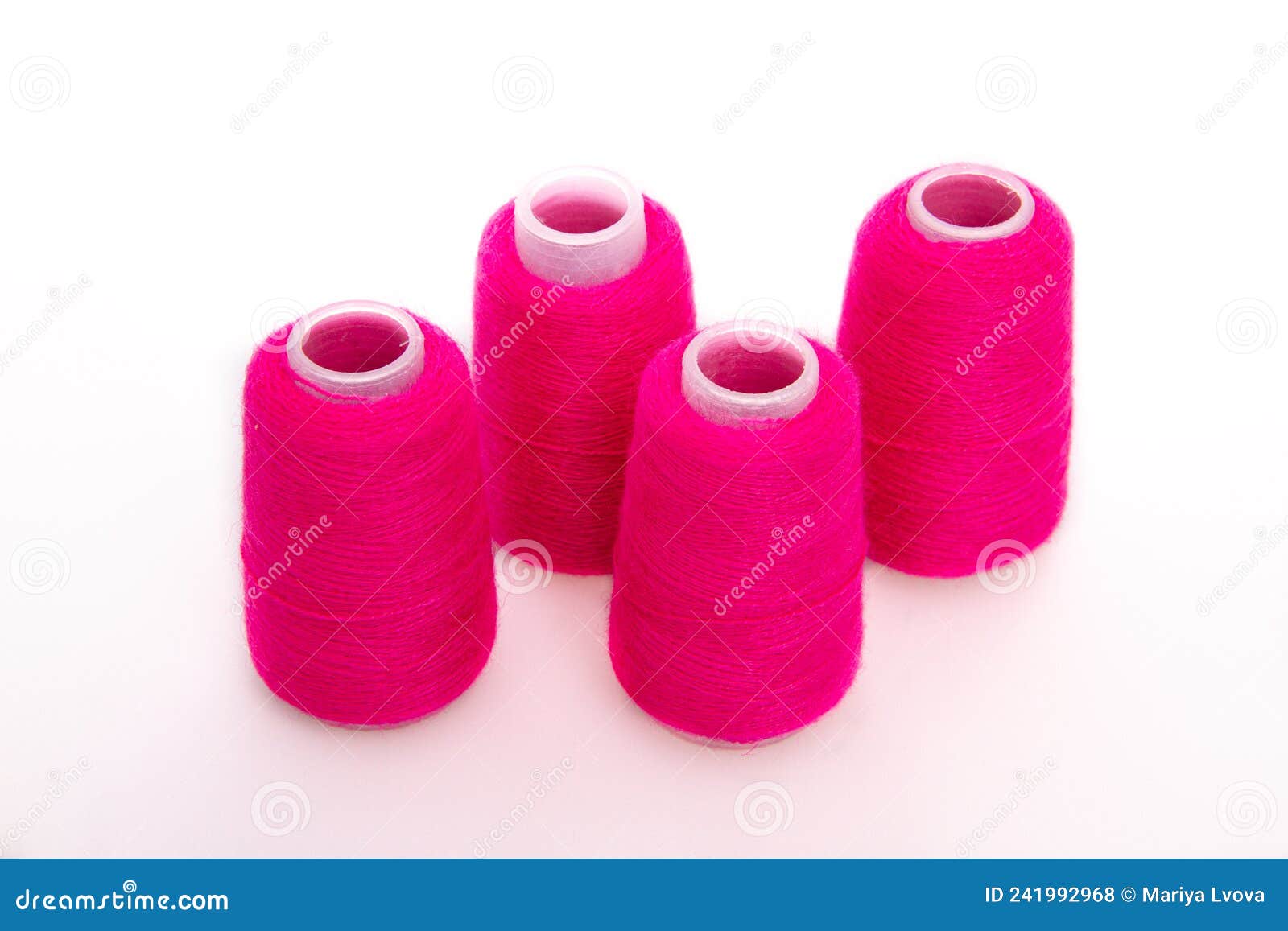 Pink Spool of Thread Isolated on White Background. Skein of Woolen ...