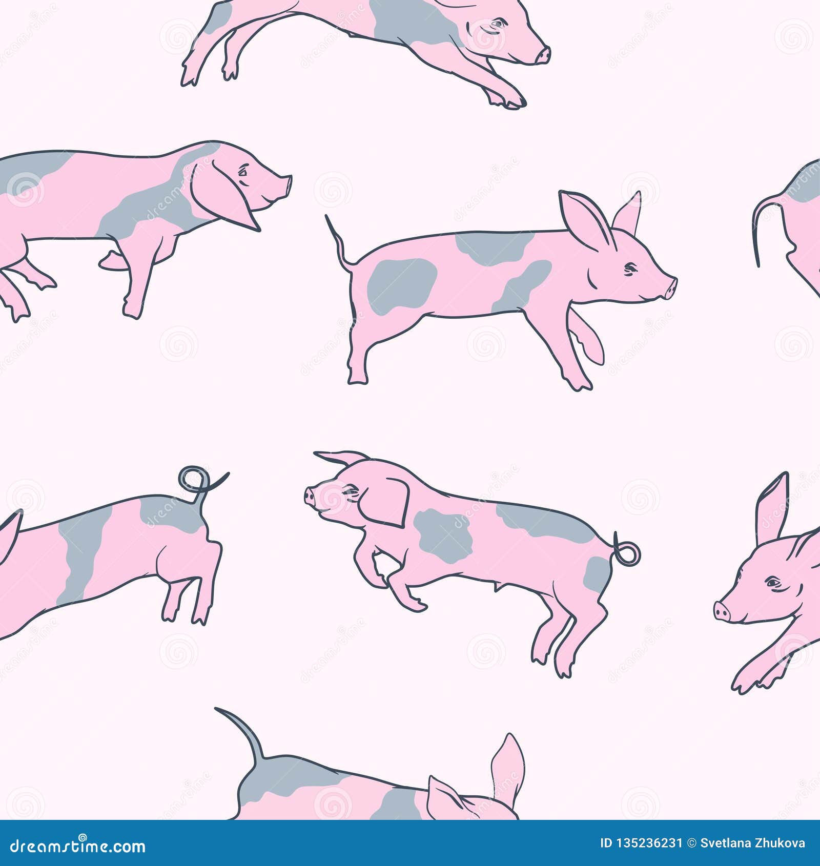 Pink Spotted Little Funny Pigs Seamless Pattern Stock Vector ...