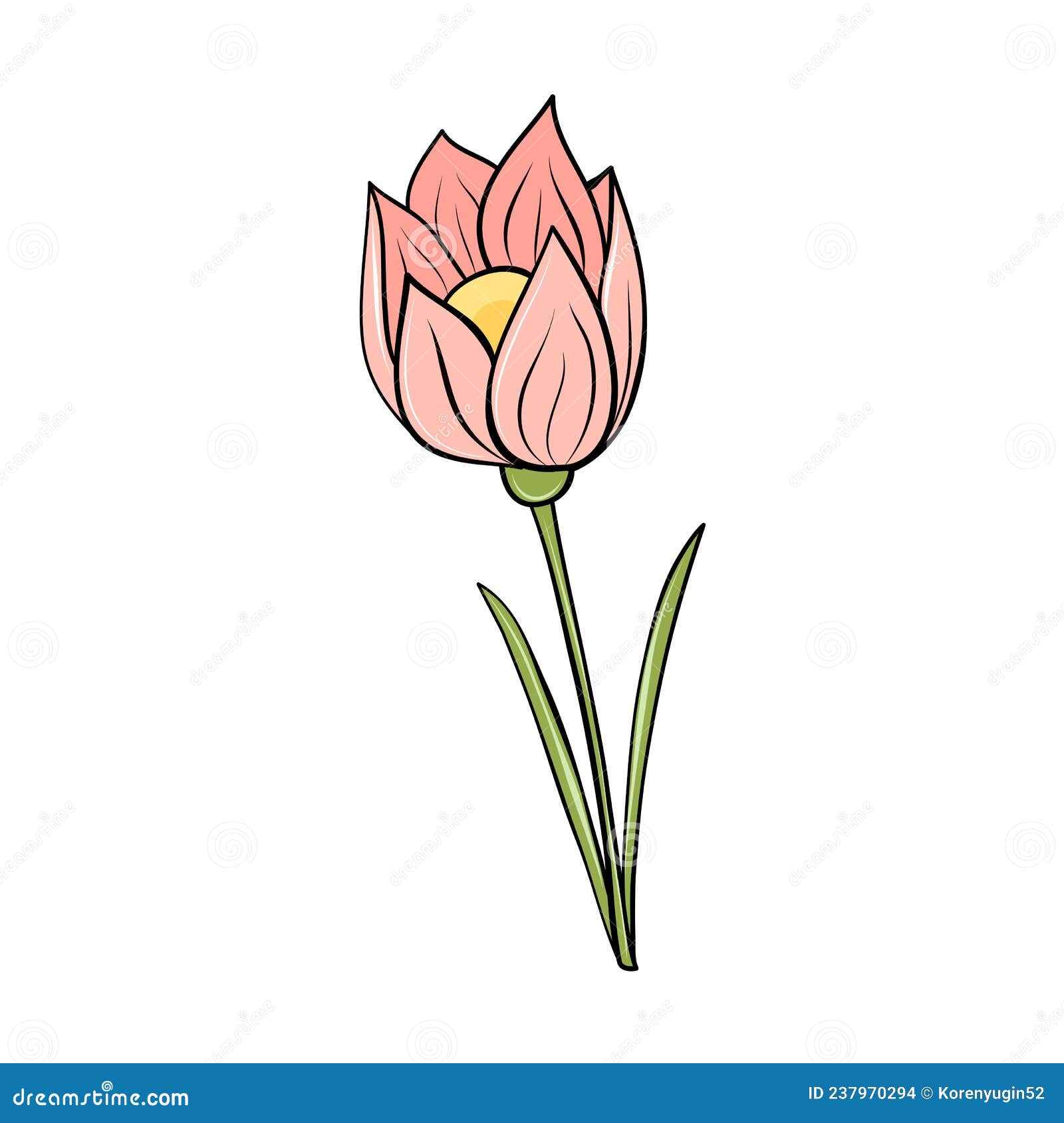 Pink Spring Crocus Flower Hand Drawn in Cartoon Style for Card Design ...