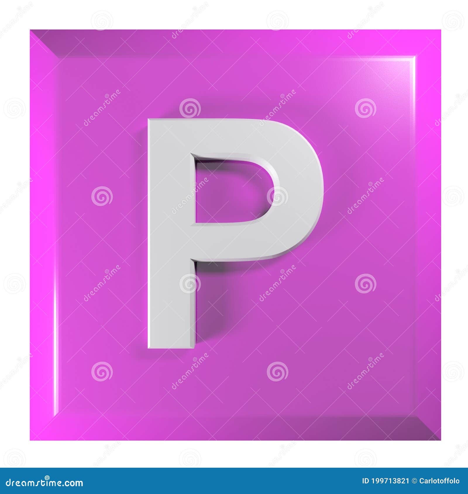 Pink Square Push Button with the Alphabetic Letter P - 3D Rendering ...
