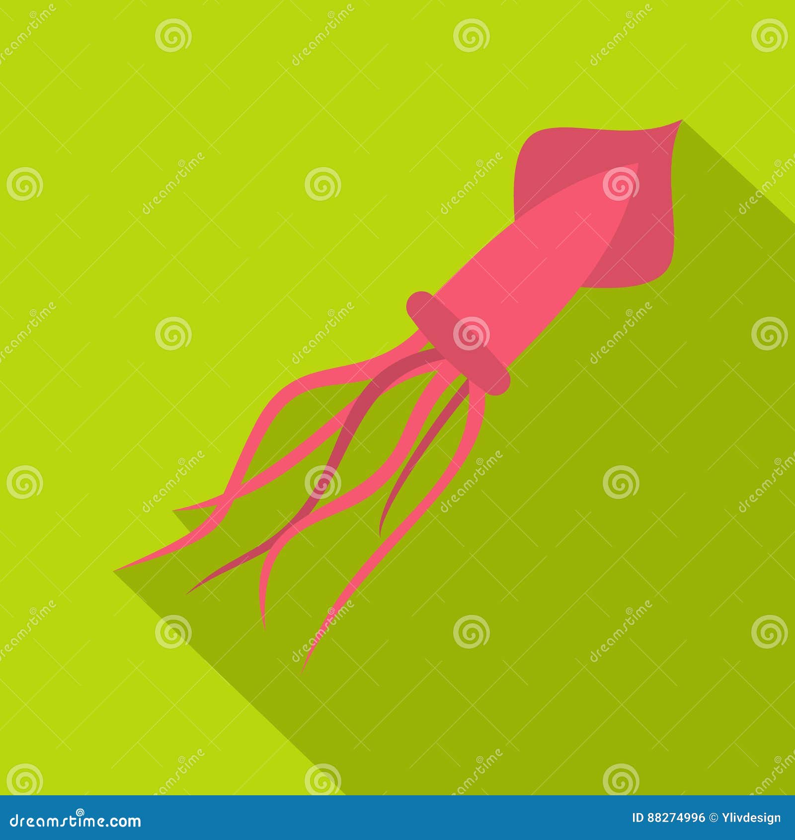 Squid Icon. Vector Illustration. Red Squid Isolated On Blue Water ...