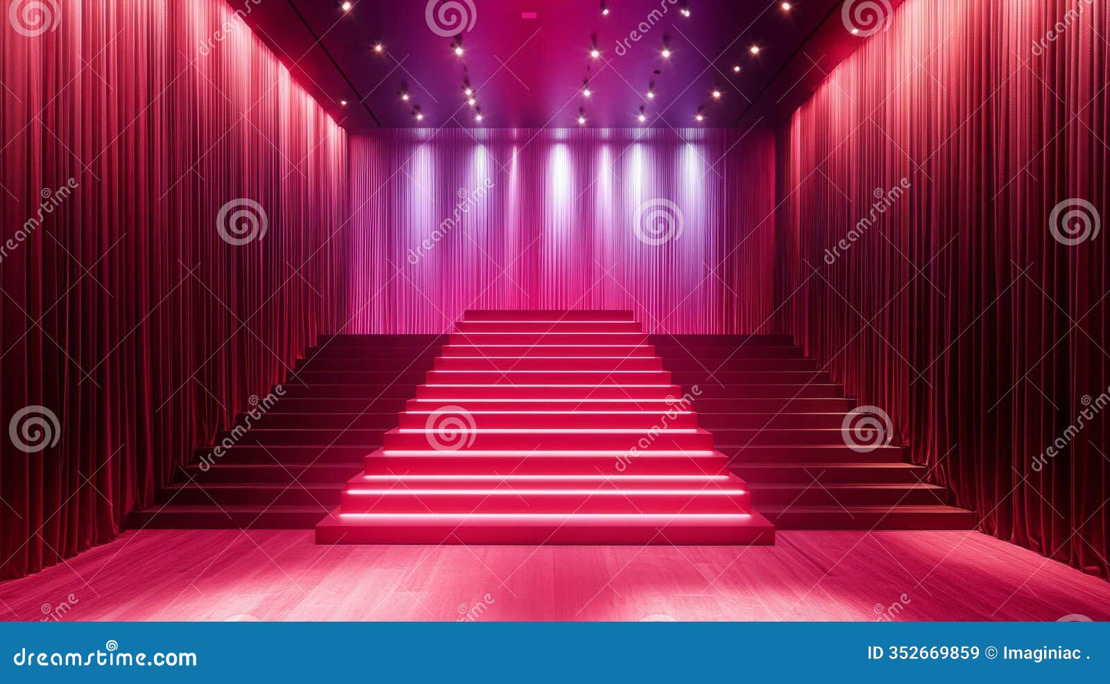 Pink Stage with Illuminated Steps and Curtains Stock Illustration ...