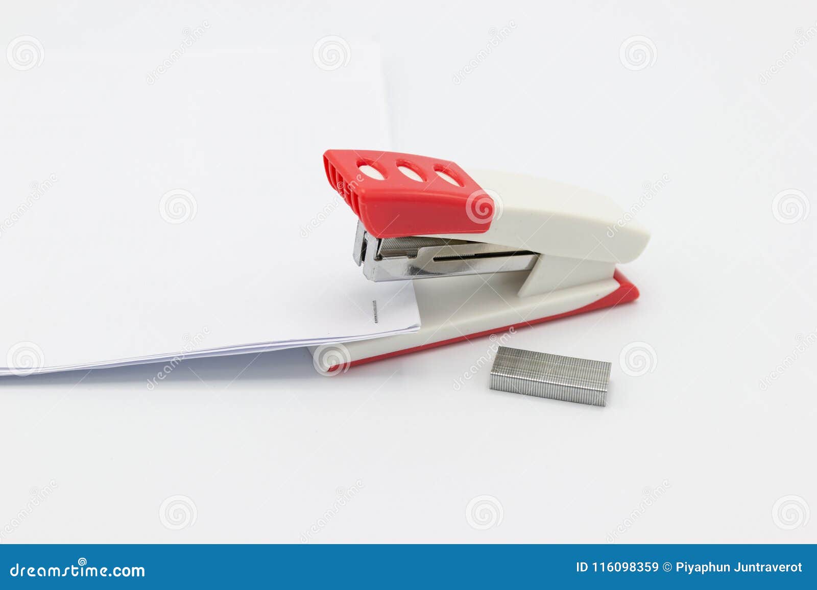Pink Stapler and Paper Document on White Background Stock Image - Image ...