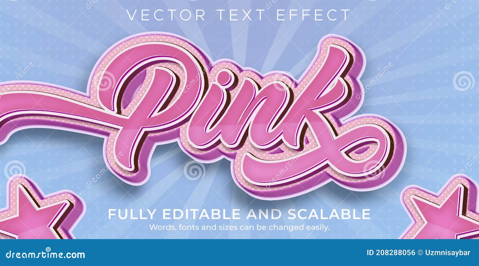 Pink Star Text Effect Editable Light and Soft Text Style Stock Vector ...