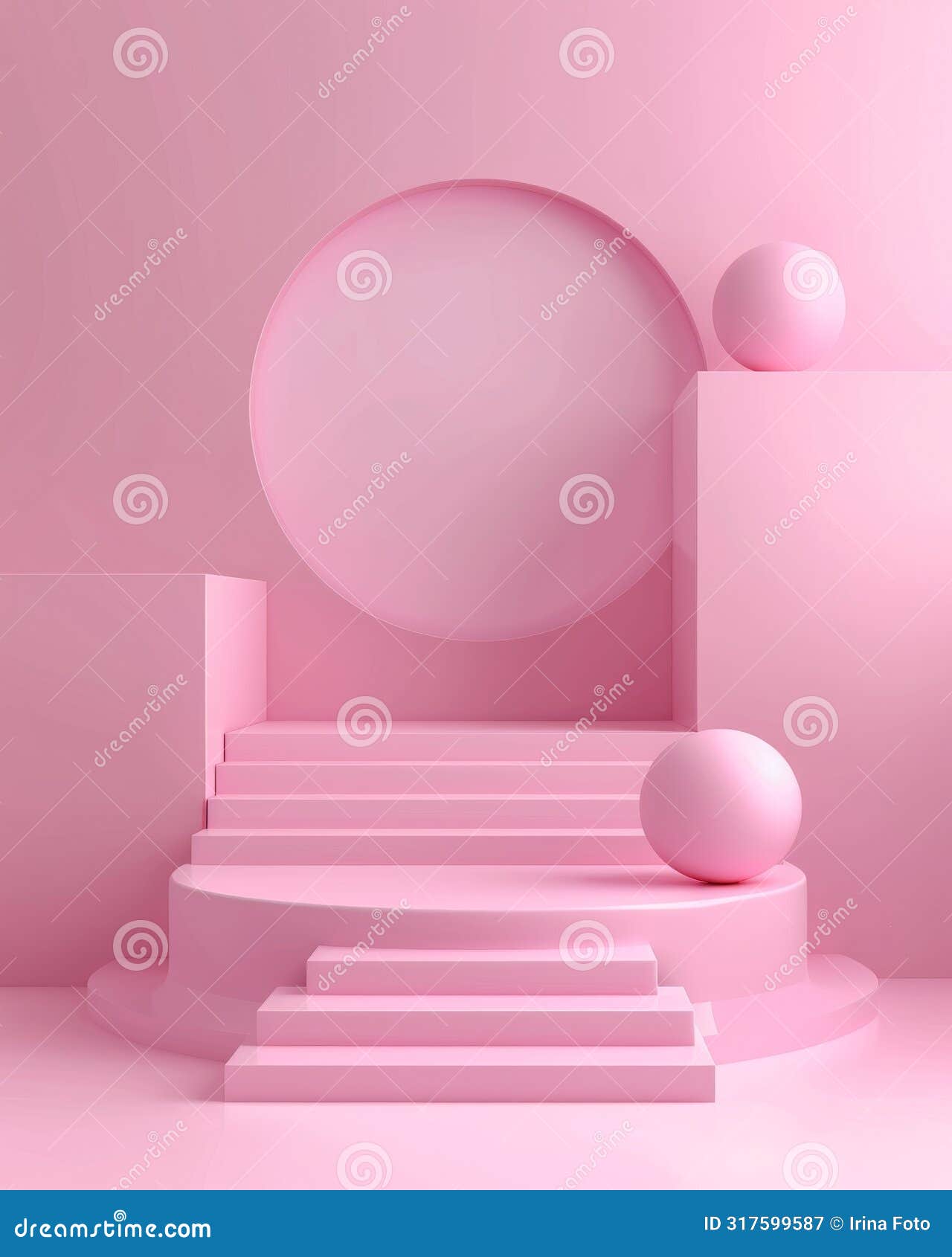 Pink Steps and Spheres in an Abstract Space. Stock Image - Image of ...