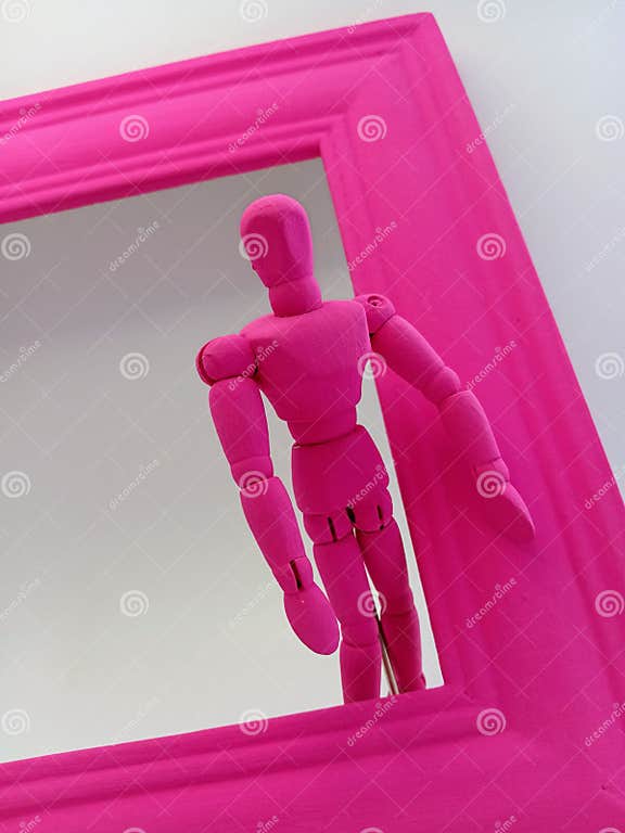 Pink Stick Figure in a Pink Frame on a White Background Stock ...