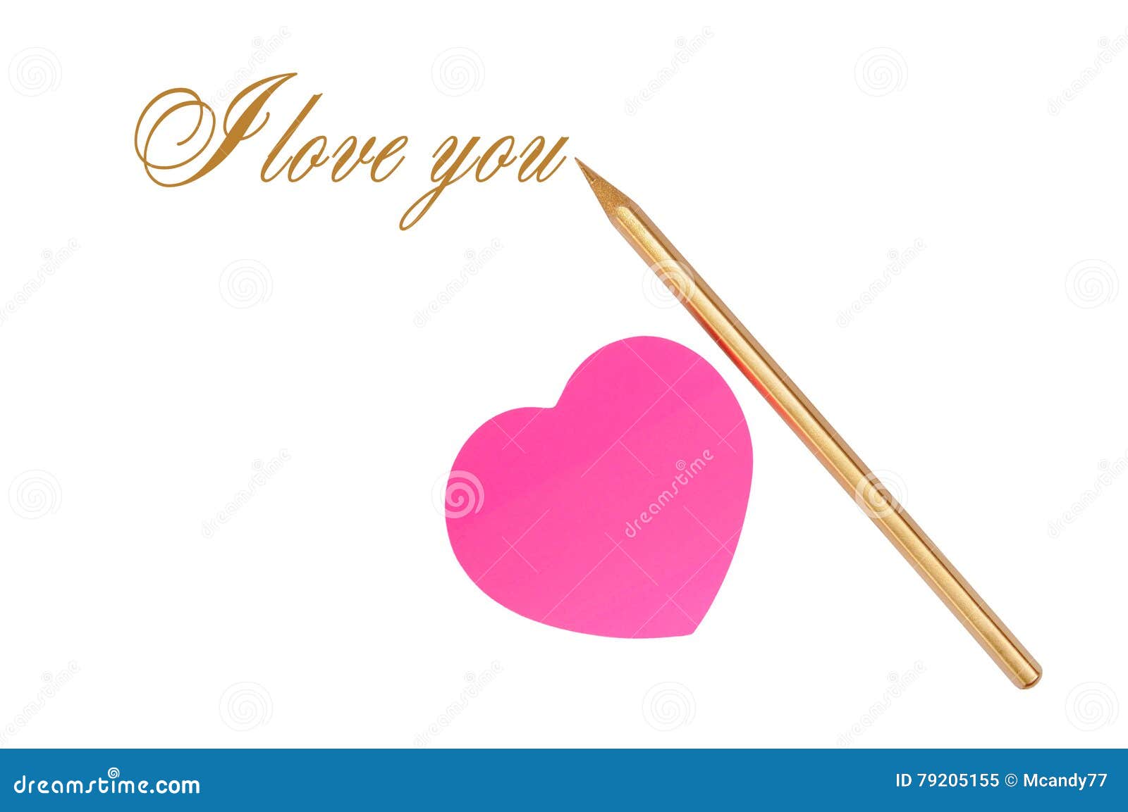 Pink Sticker in the Form of Heart and a Gold Pencil on the White Stock ...