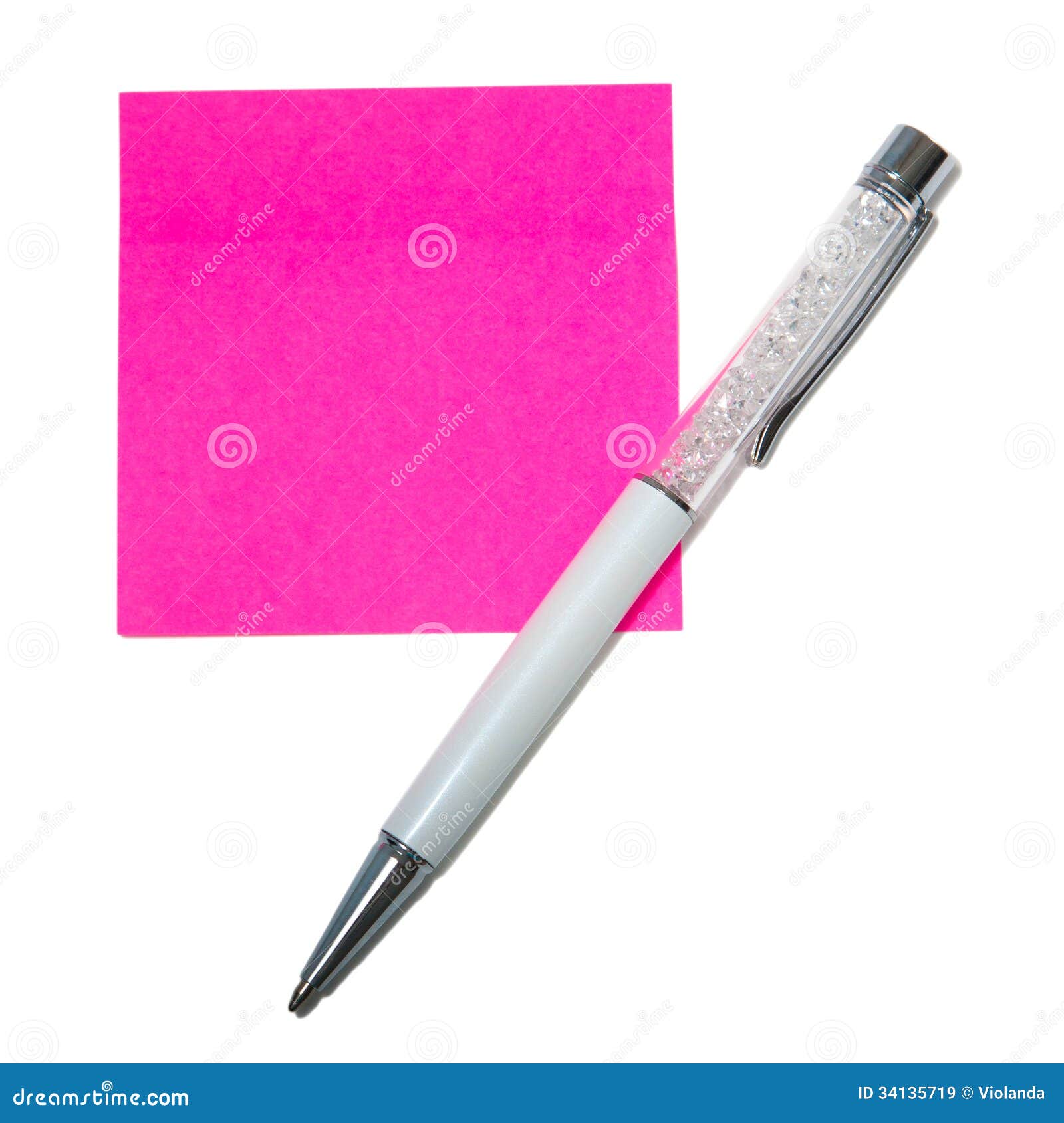 Pink Sticker & Pen stock image. Image of paper, space - 34135719