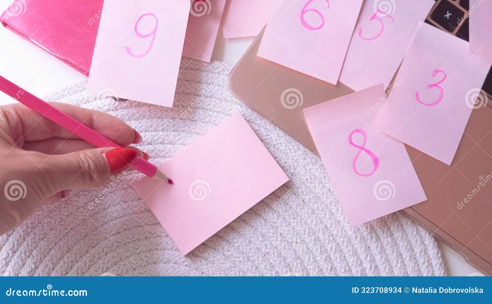 Pink Stickers with Numbers Analysis Concept Stock Photo - Image of ...