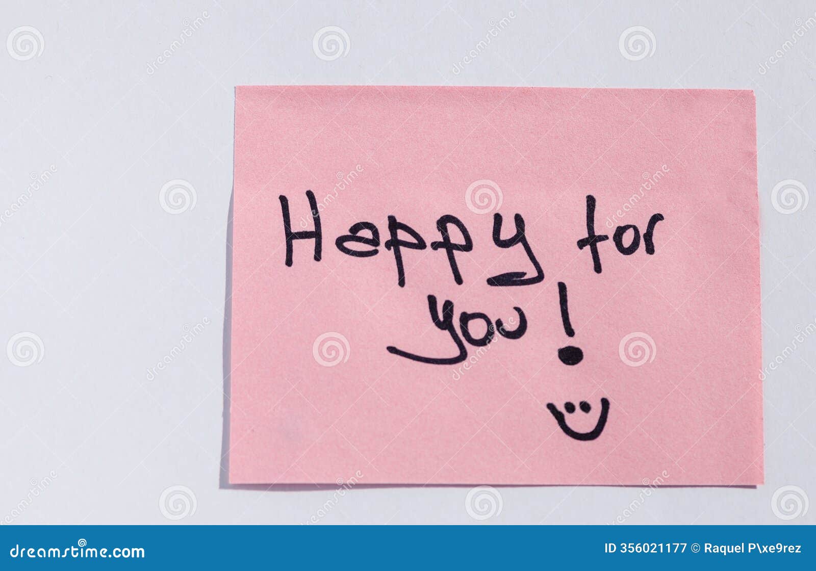 Pink Sticky Note with Handwritten Happy for You! Message Stock Image ...